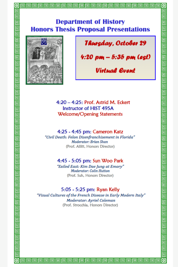 Katz, Park, and Kelly Present Undergraduate Honors Thesis Proposals ...