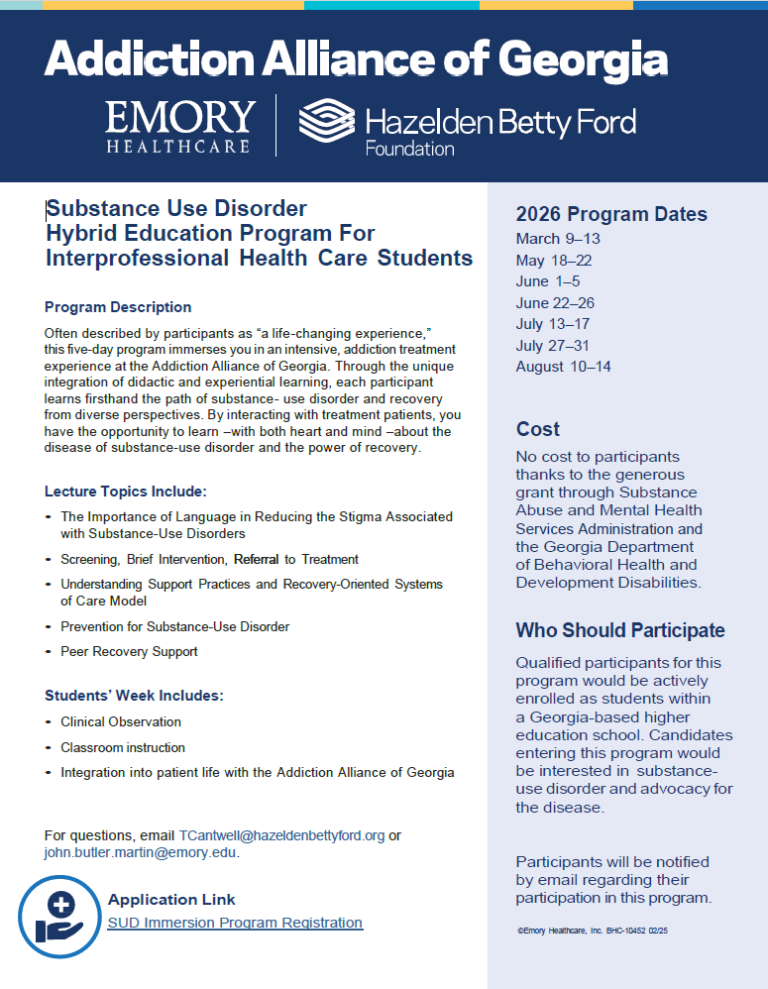 Addiction Observership – Emory Pre-Health Advising Opportunities